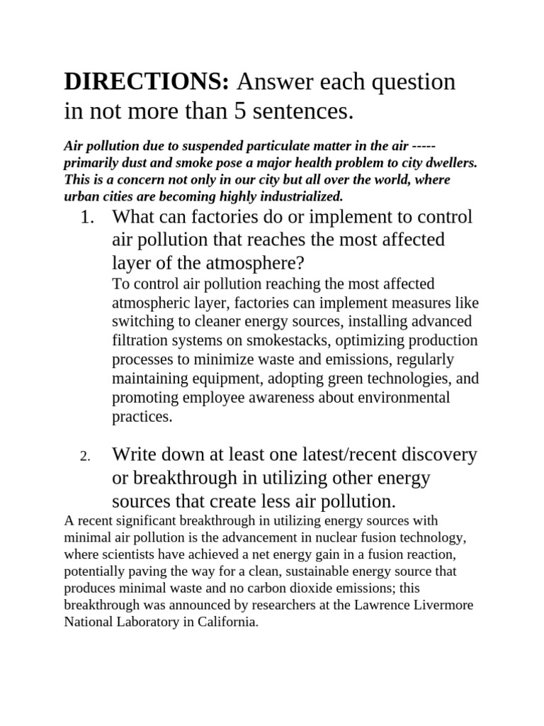 Air Pollution Questions | PDF