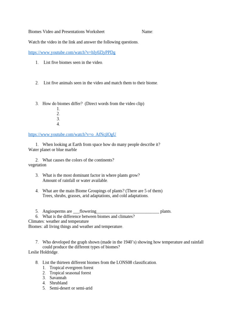 Biomes+Video+and+Presentations+Worksheet Amiah - Burke | PDF | Forests | Savanna