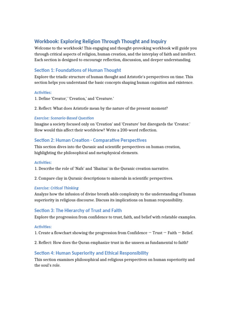 Religion and Human Thought Workbook | PDF | Faith | Thought