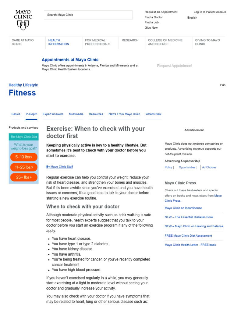 Exercise_ When to check with your doctor first - Mayo Clinic | PDF ...