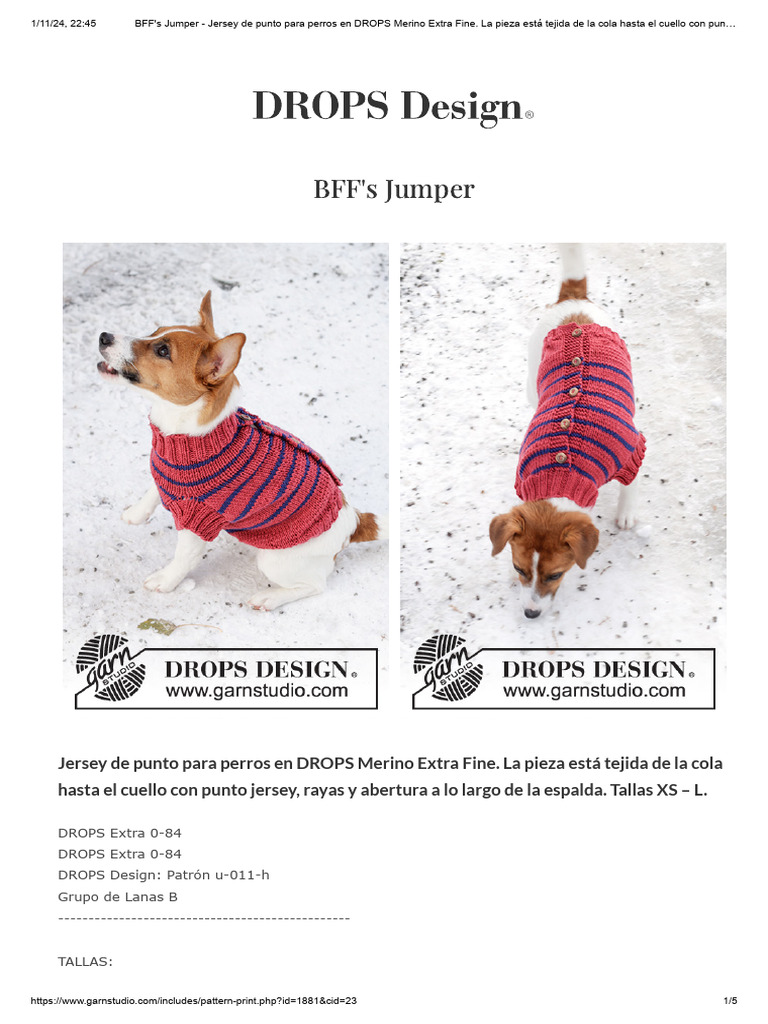 BFF's Jumper - Jersey de punto para perros en DROPS Merino Extra Fine ...