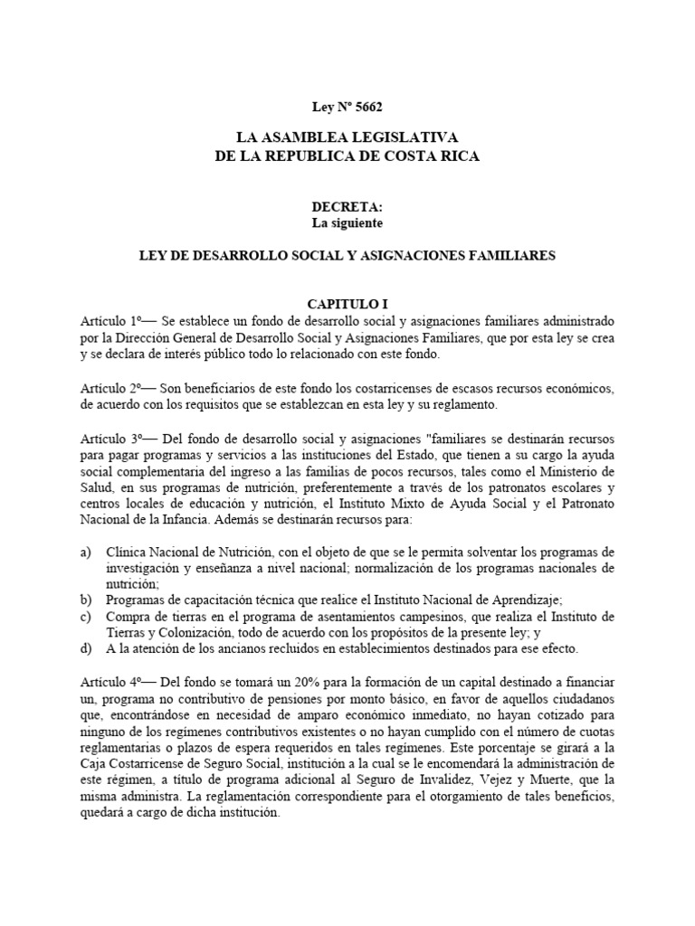 Ley 5662 - Desarrollo Social y Asignaciones Familiares | PDF ...