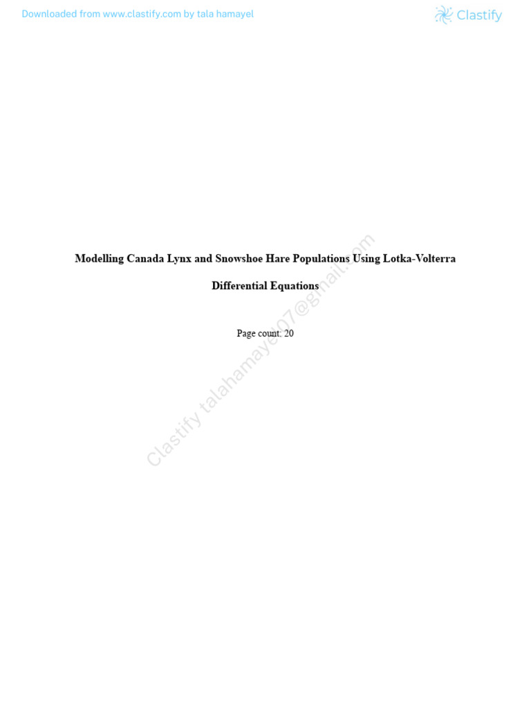 Modelling Canada Lynx and Snowshoe Hare Populations Using Lotka ...