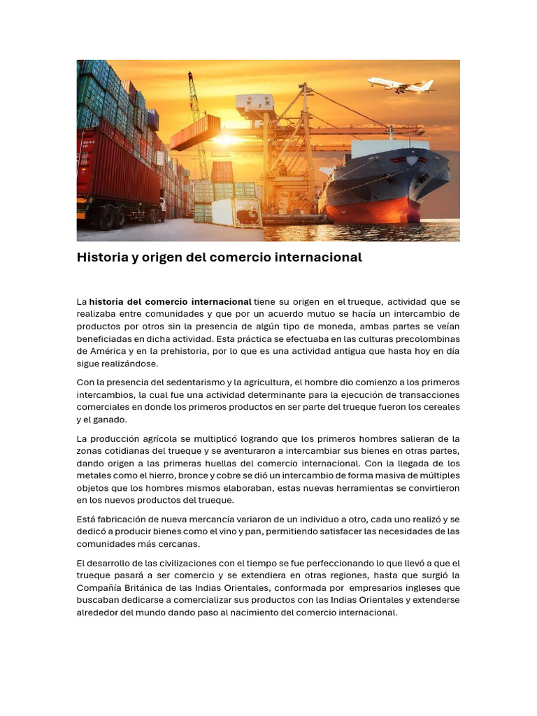 Historia y origen del comercio internacional | PDF | El comercio internacional | Comercio