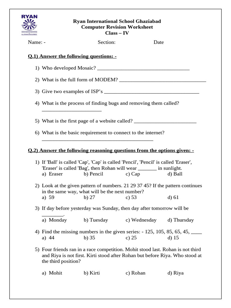Computer Revision Worksheet - Ic1197957 | PDF | Computer Science ...
