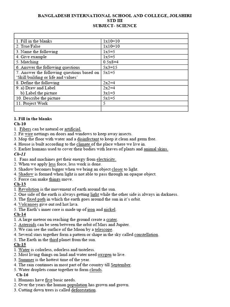 Std-III Science Final | PDF | Earth | Planets