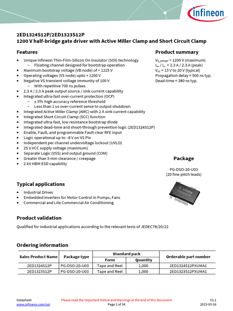 Infineon 2ED1323S12P 2ED1324S12P DataSheet v01 01 - 3360472 | PDF | Logic Gate | Field Effect ...