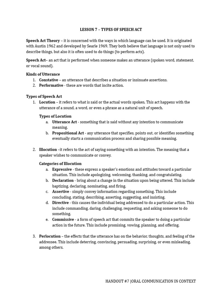 Types of Speech Acts Explained | PDF | Semiotics | Human Communication