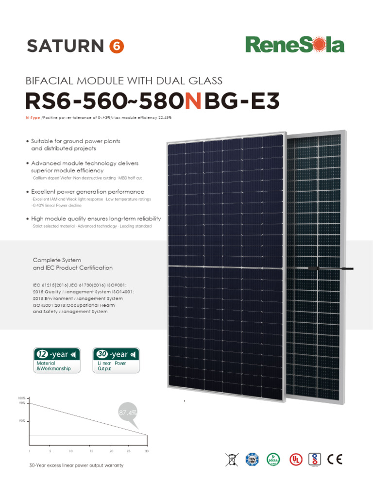 Datasheet Modulo Renesola 575W | PDF | Manufactured Goods | Electrical ...
