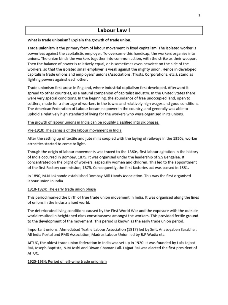 Labour Law I | PDF | Strike Action | Employment