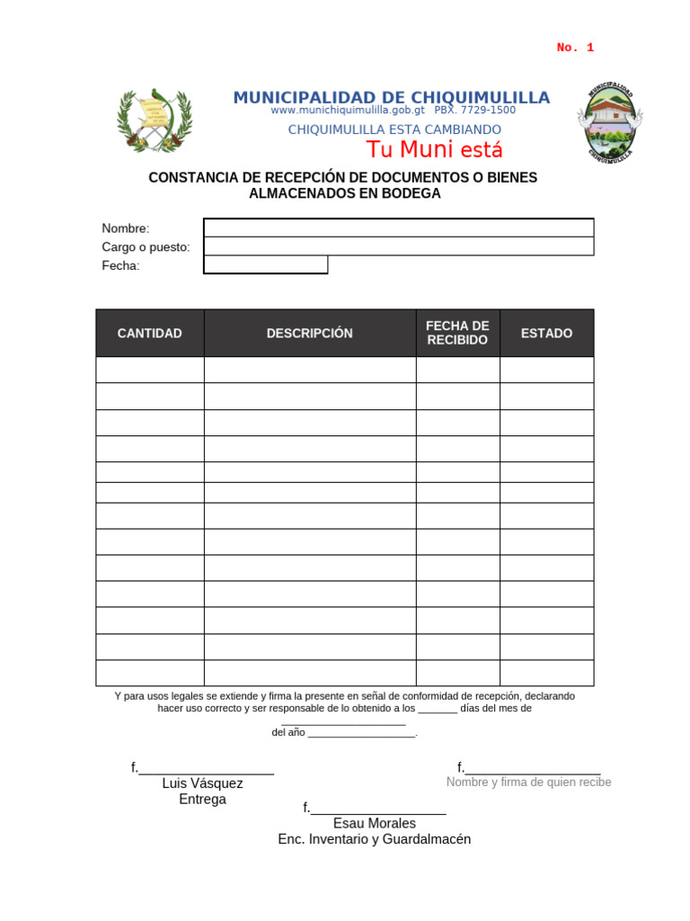 Constancia de Recepción de Documentos o Bienes | PDF