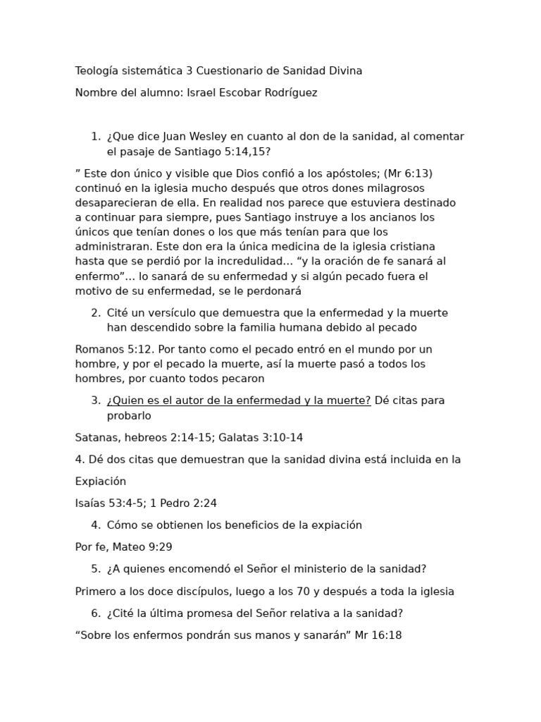 Cuestionario de Sanidad Israel Escobar | PDF