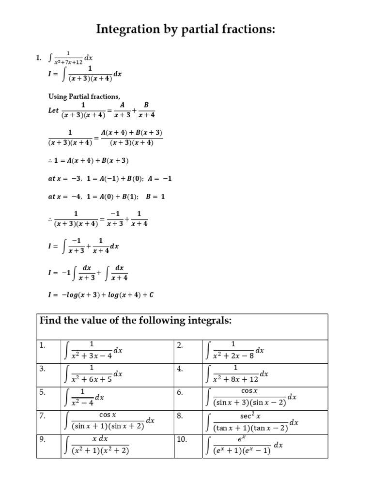 Integration Using Partial Fractions | PDF