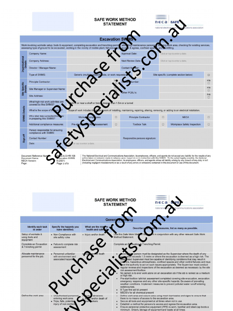 PRIM A Excavation SWMS Compressed | PDF | Legal Liability ...
