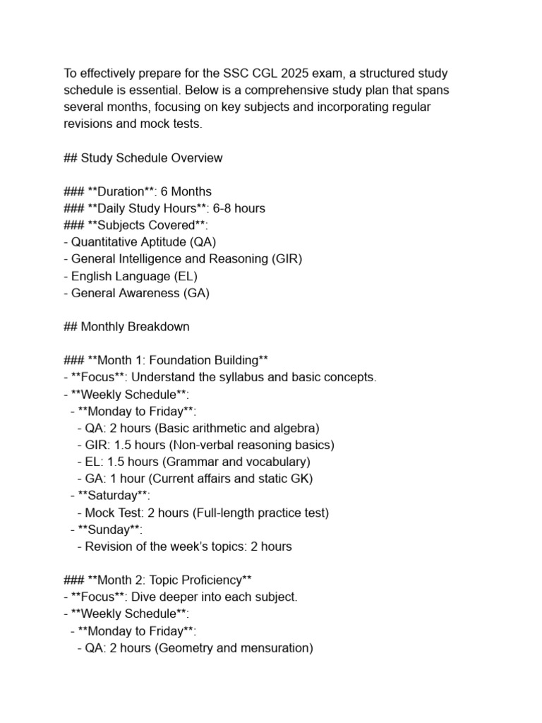To Effectively Prepare For The SSC CGL 2025 Exam, A Structured Study ...