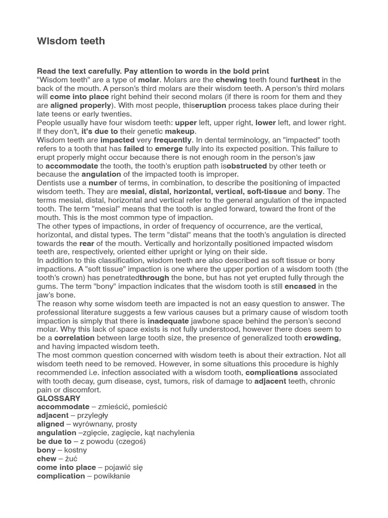 wisdom teeth | PDF | Tooth | Dentistry