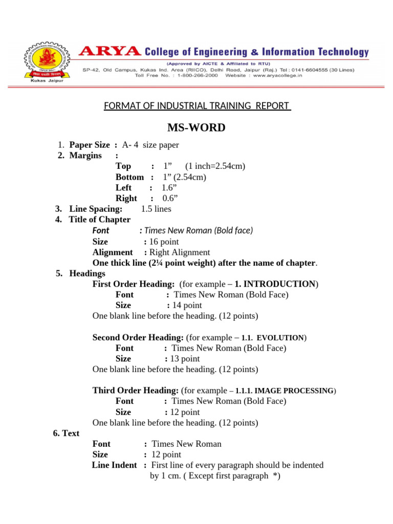 6.INDUSTRial Training Guide Lines (2) | PDF | Times New Roman | Paragraph