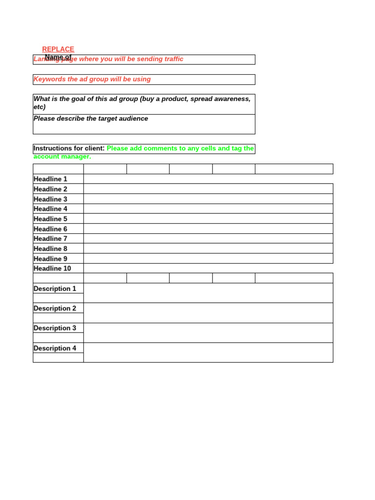 Ad Group Strategy Template | PDF