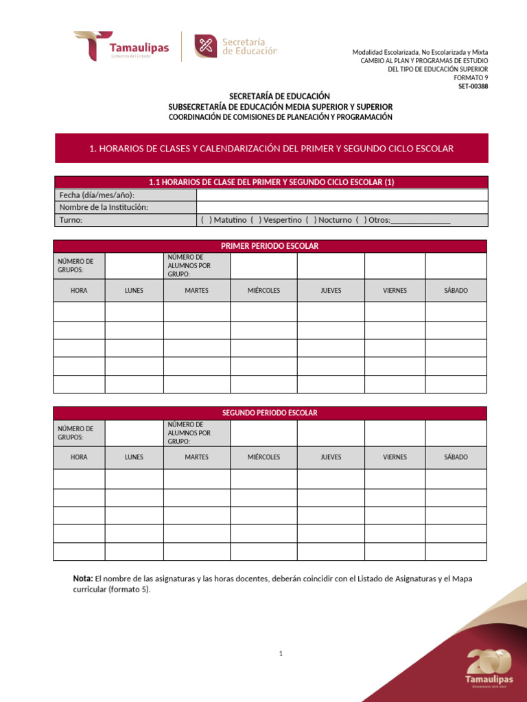 f9 388 Horario Clases y Calendarizacion Primer y Segundo Ciclo Escolar ...