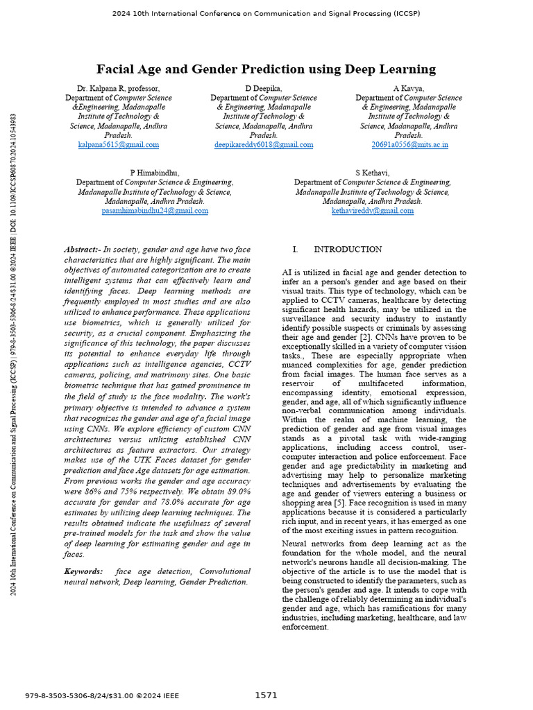 Facial Age And Gender Prediction Using Deep Learning Pdf Artificial Neural Network Deep