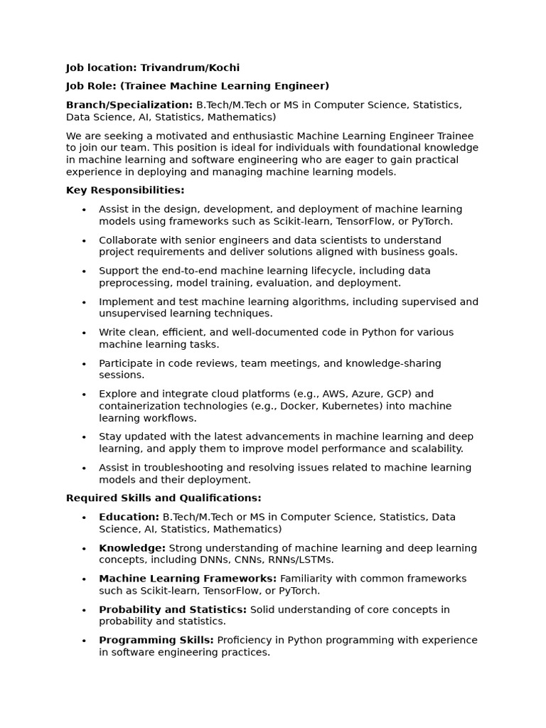 JD-ML Engineer | PDF | Machine Learning | Data Science