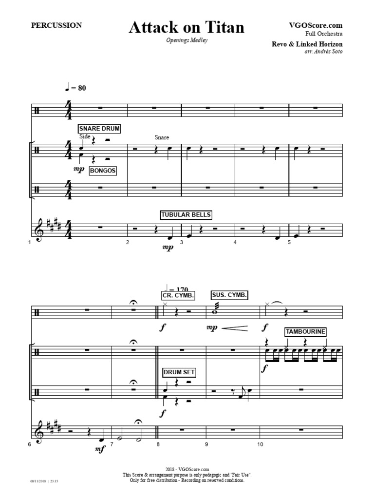 Attack On Titan - Percussion | PDF