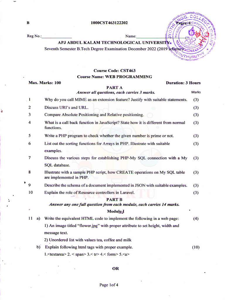 CST463 Web Programming, December 2022 | PDF | Php | Java Script