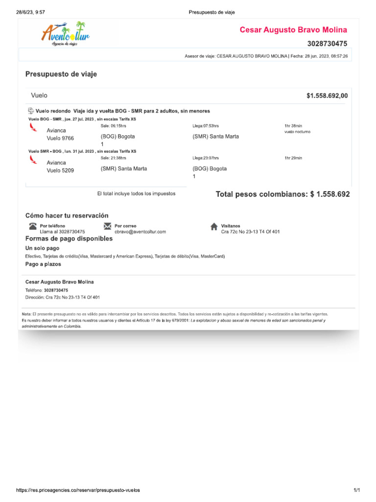 1180 Santa Marta Vuelos | PDF