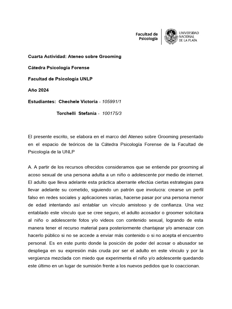 Ateneo Sobre Grooming - Chechele y Torchelli | PDF | Violencia | Sicología