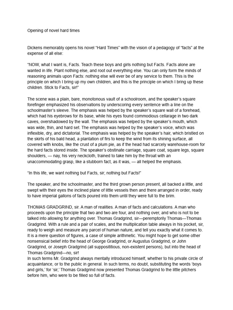 Dickens' Hard Times: Gradgrind's Facts | PDF
