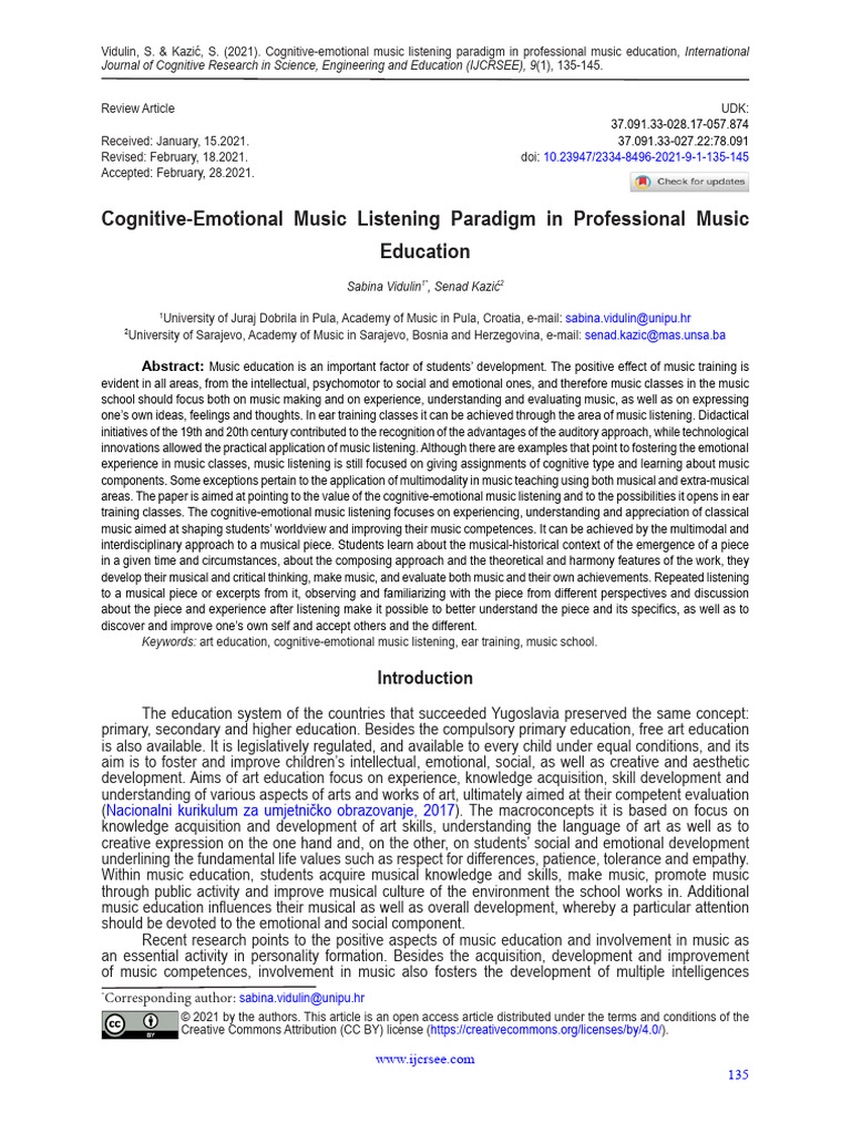 Cognitive-Emotional Music Listening in Education | PDF | Experience ...