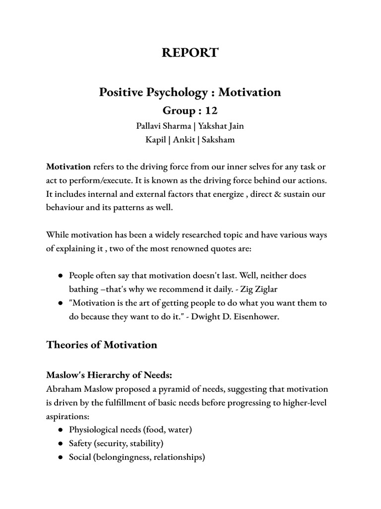 Report - Positive Psychology | PDF | Motivational | Motivation