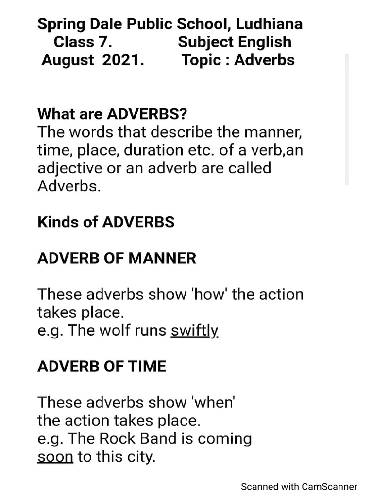 Adverbs (Class 7) | PDF