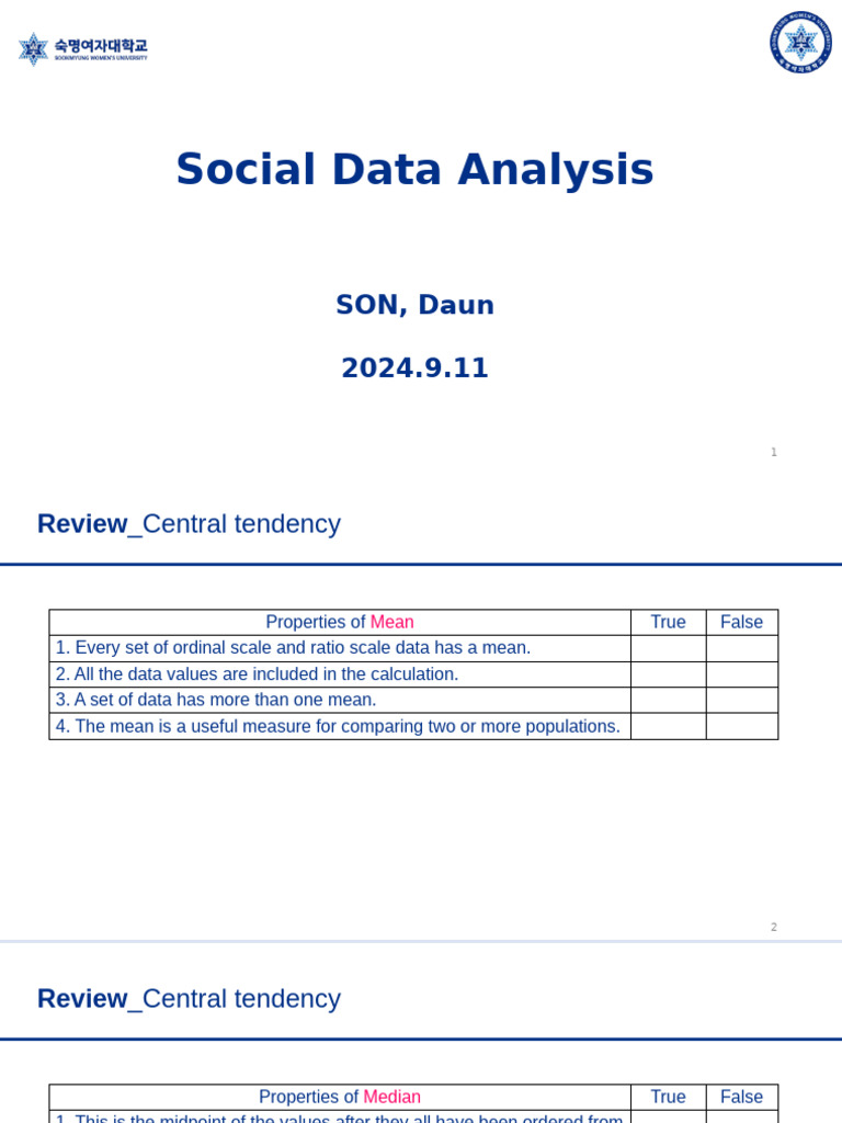(Week2) Social Data Analysis - 240911 | PDF | Standard Deviation | Variance