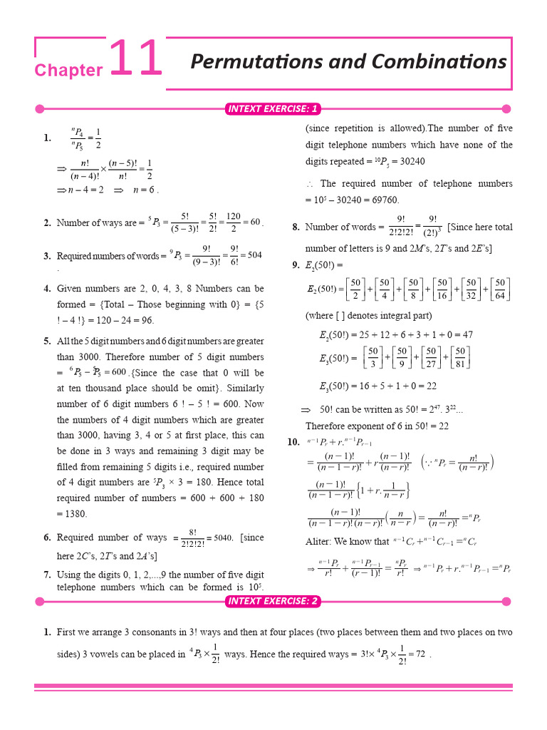 Permutations and Combinations Exercises | PDF | Discrete Mathematics ...