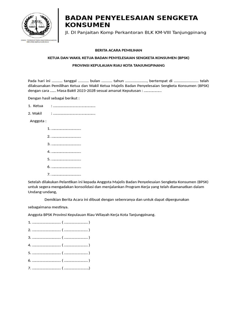 Berita Acara Pemilihan BPSK | PDF