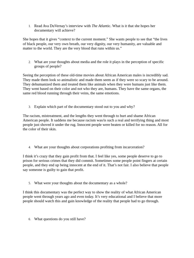 Ava DuVernay's Documentary Questions | PDF