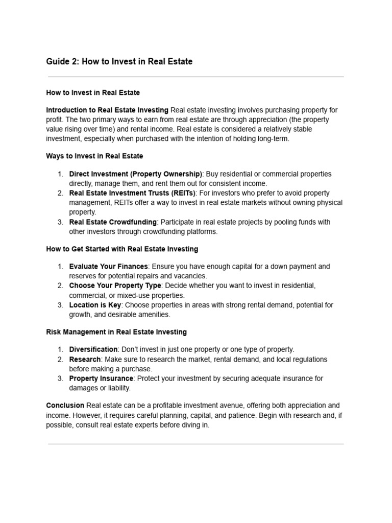 Real Estate Investing Guide: Start Here | PDF