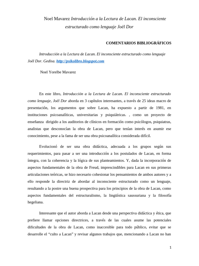 Introducción a Lacan por Joël Dor | PDF | Jacques Lacan | Mente ...