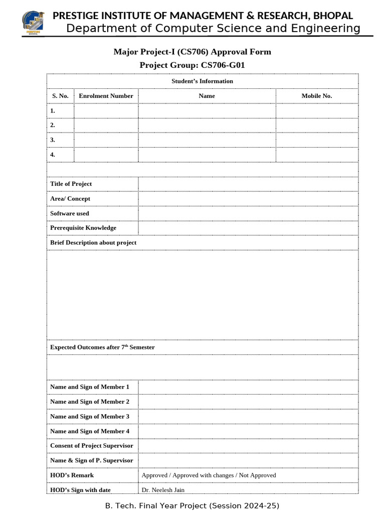Major Project Approval Format | PDF
