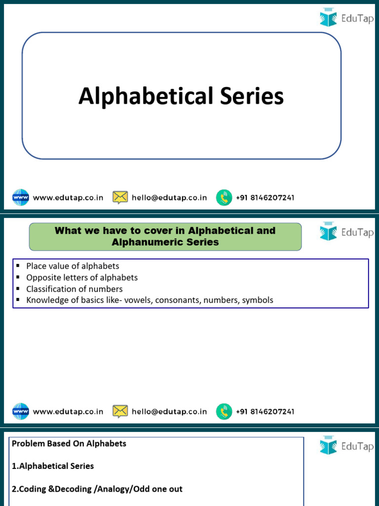 Alphabetical and Alphanumeric Series Guide | PDF | Phonetics | Writing