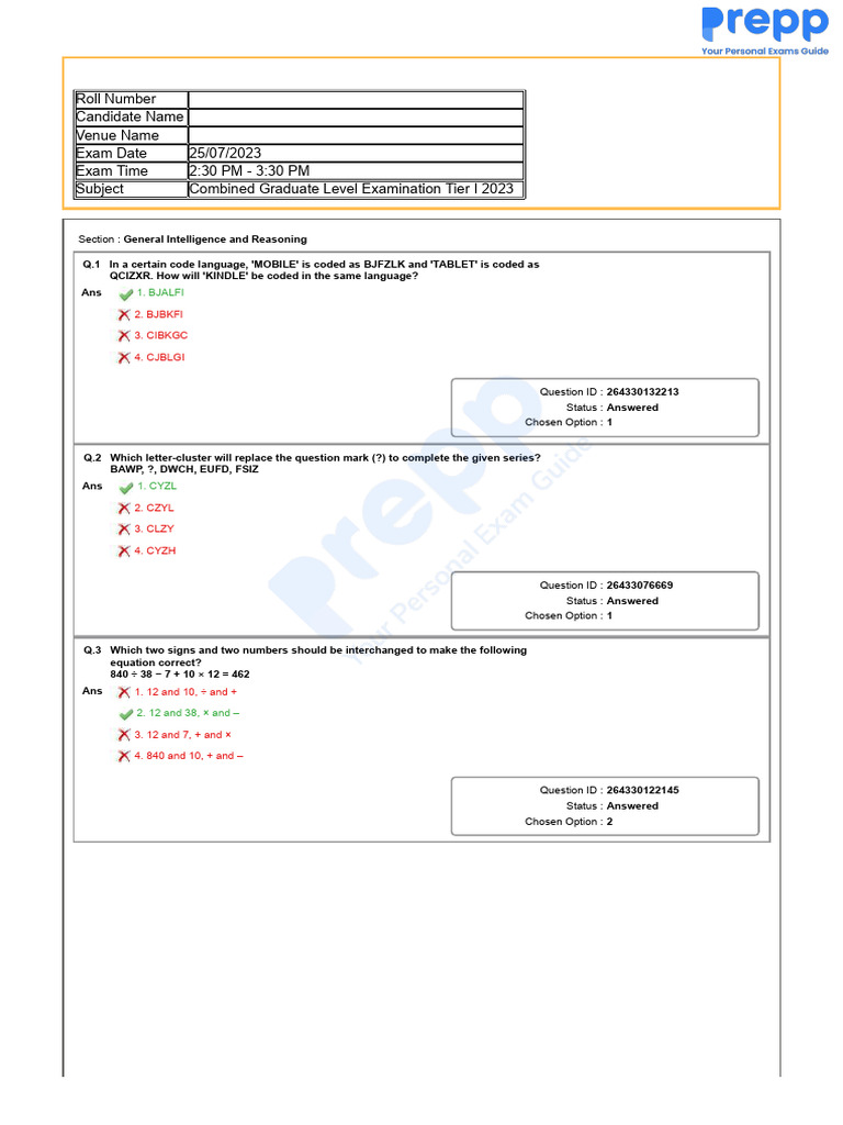 SSC CGL 2023 Tier 1 Question Paper Analysis | PDF | Circle | Speed