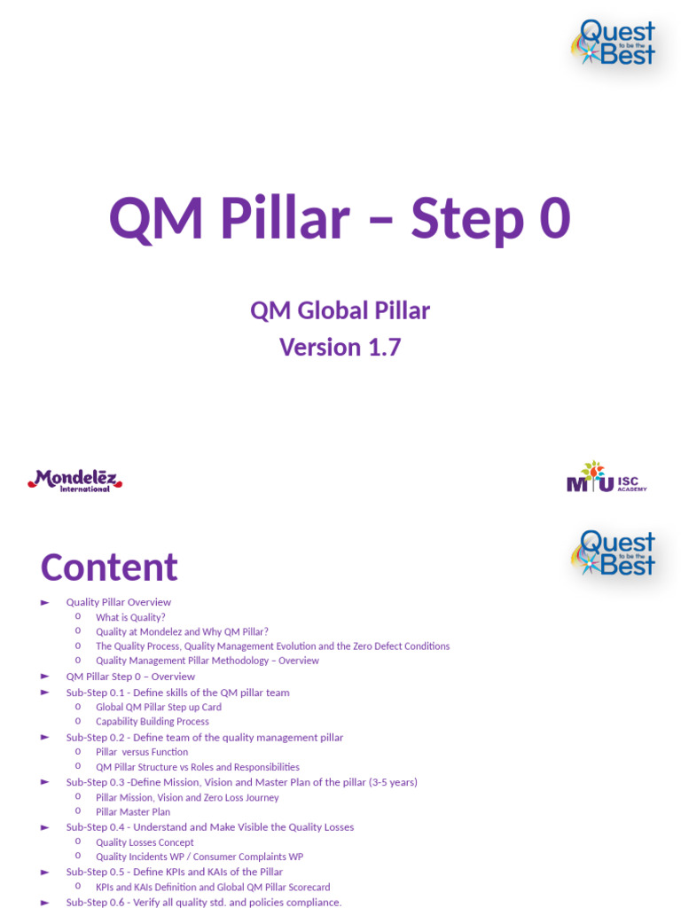 QM Pillar Step 0 v1.7 | PDF | Performance Indicator | Quality Management