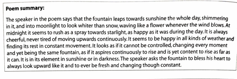 Class6 Summary of Poem The Fountain | PDF