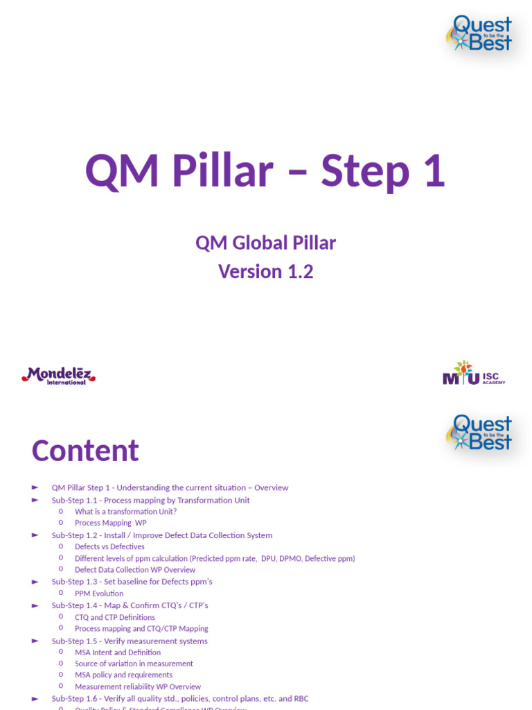 QM Pillar Step 1 v1.2 | PDF | Reliability Engineering | Quality Management