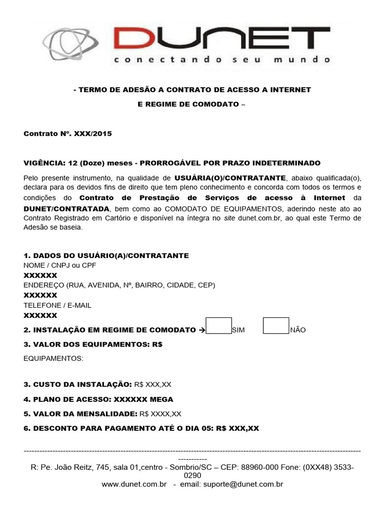 CONTRATO Dunet | PDF | Banda larga | Rede de computadores