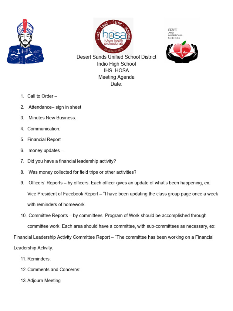 IHS HOSA Agenda Template | PDF