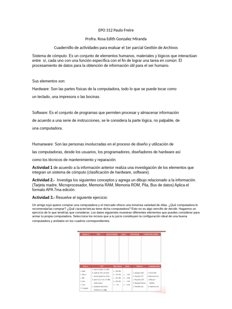 Actividades de Gestión de Archivos | PDF | Hardware de la computadora | Sistema operativo