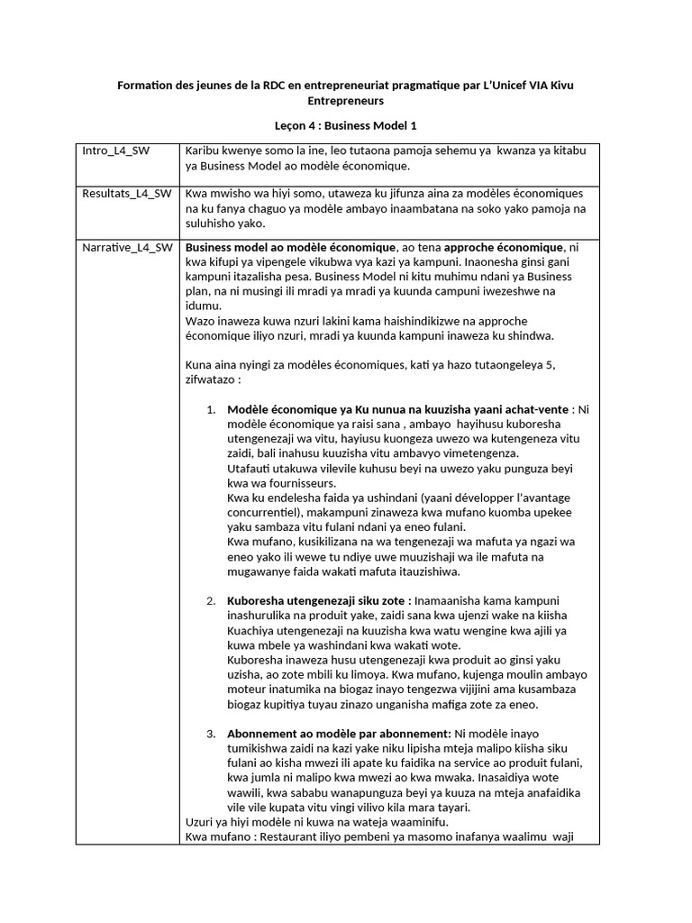 Lecon 4 - Business Model 1 - 14.01.2023 - SW | PDF