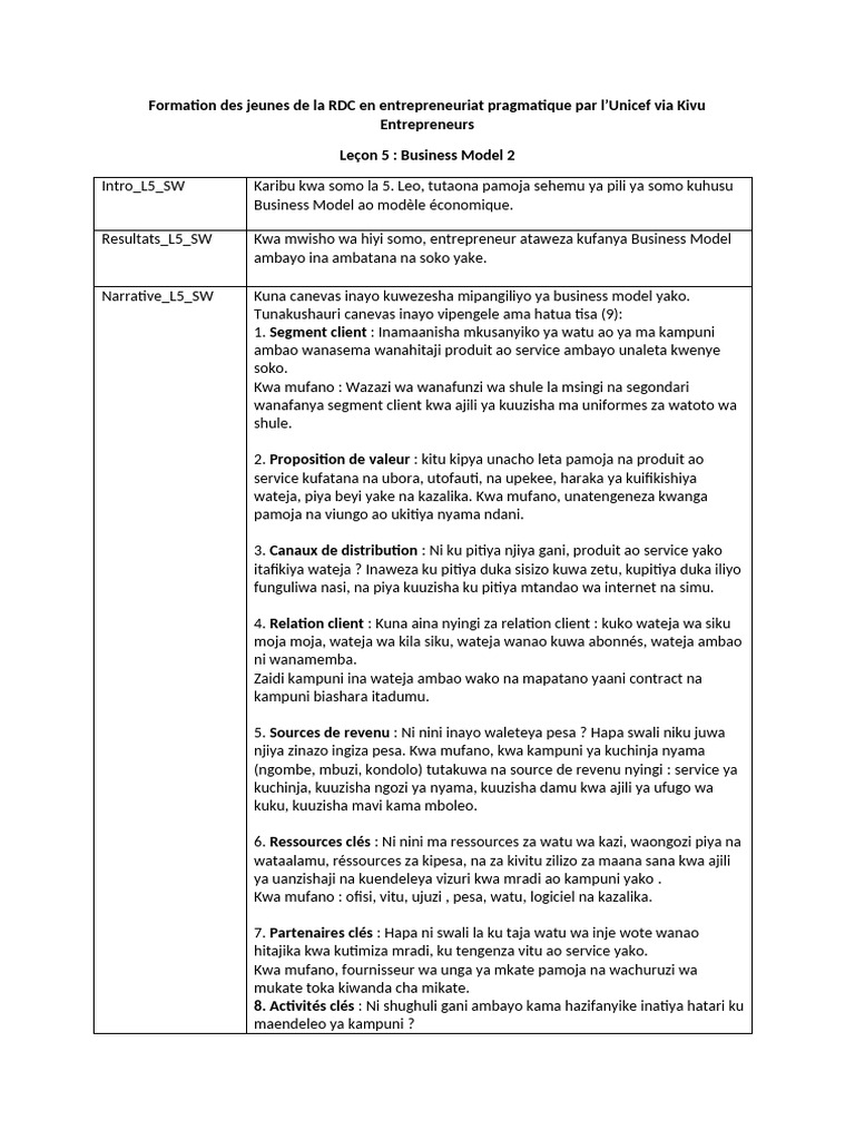 Lecon 5 - Business Model 2 - 14.01.2023 - SW | PDF